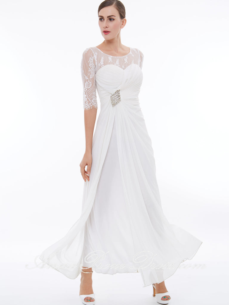 Long Prom Dresses Aline Scoop Lace Rhinestone Ankle Length Cheap Prom ...