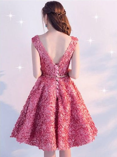 Beautiful Homecoming Dress Scoop Lace-up Lace Short Prom Dress Party D ...