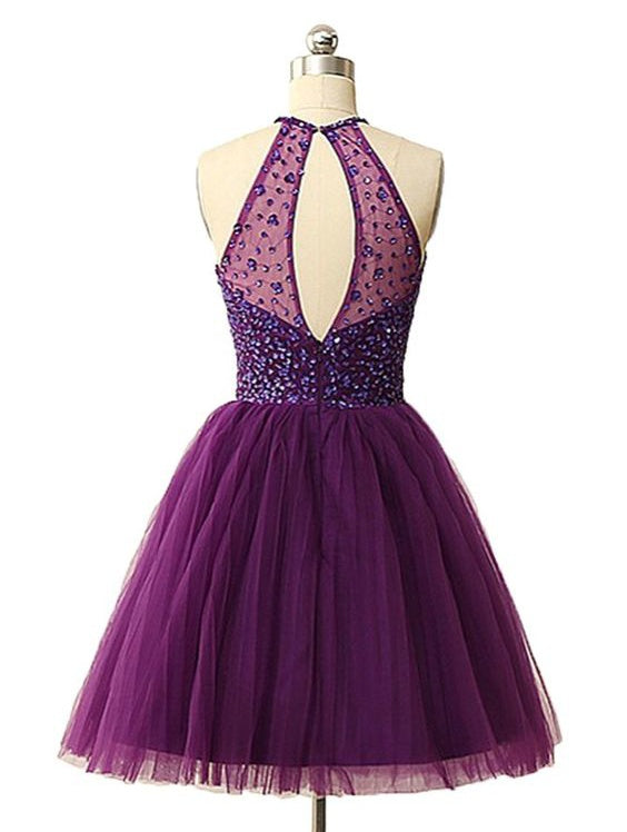 Sexy Homecoming Dress Scoop A Line Rhinestone Tulle Sexy Short Prom Dr