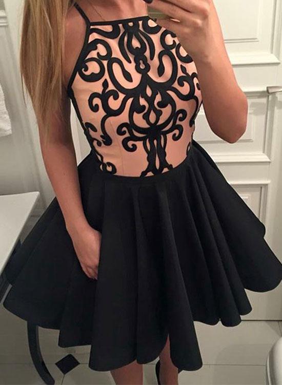 Black Homecoming Dresses Lace Aline Short Prom Dress Mini Party Dress ...