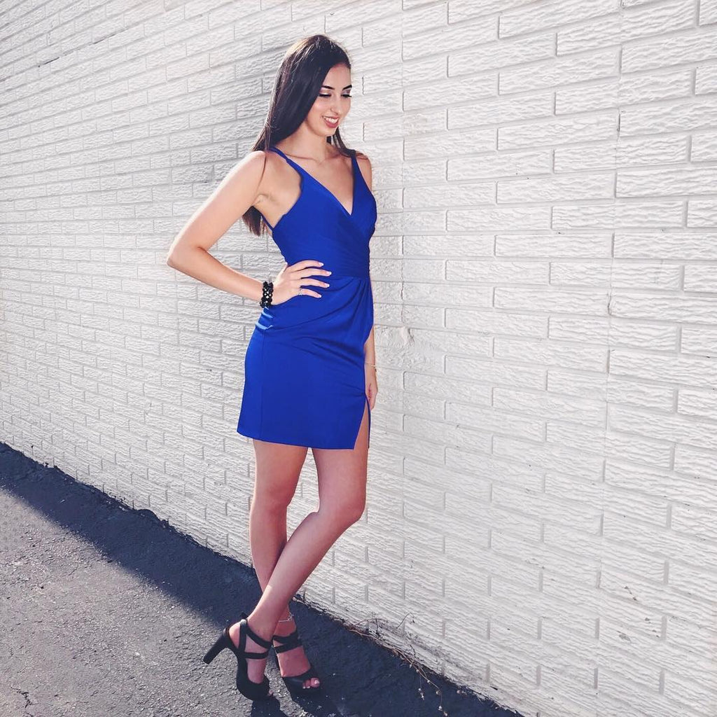 Royal Blue Homecoming Dresses Tight Slit Cheap Short Prom Dress Simple ...