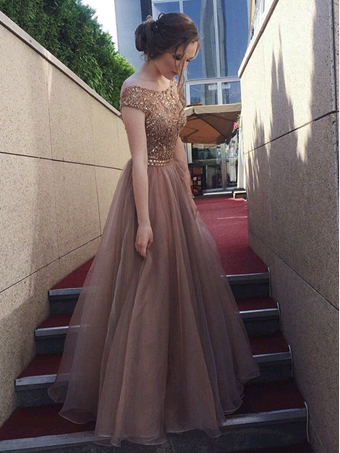 Charming Prom Dresses A-line Floor-length Sparkly Organza Open Back Pr ...