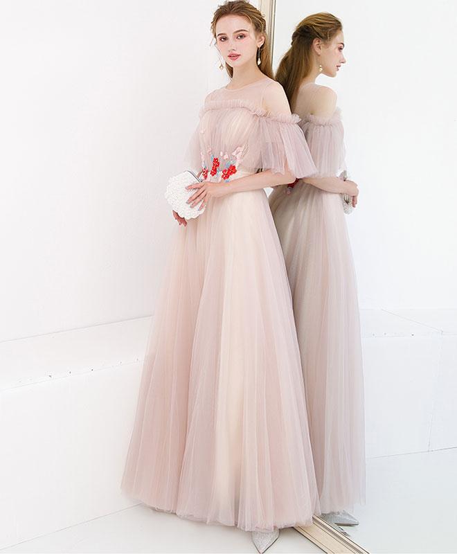 Half Sleeve Fairy Prom Dresses A-line Floor-length Tulle Long Simple P ...