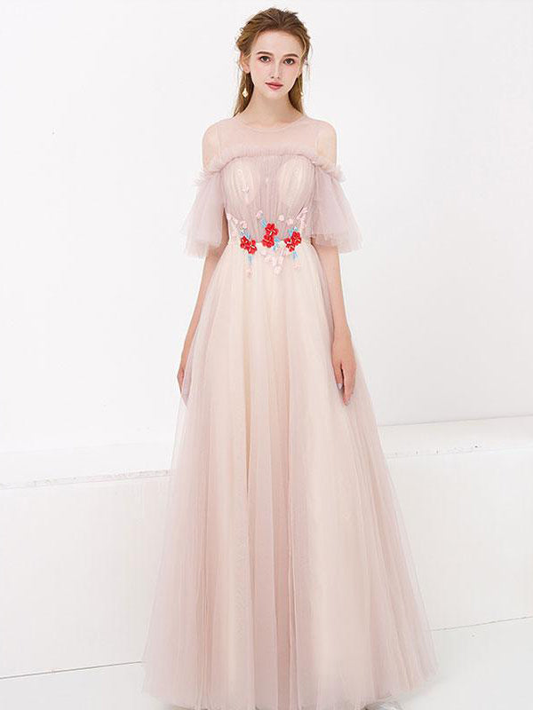Half Sleeve Fairy Prom Dresses A-line Floor-length Tulle Long Simple P ...