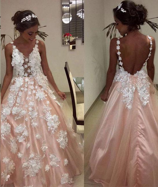 Open Back Prom Dresses Spaghetti Straps Appliques Sparkly Long Prom Dr ...