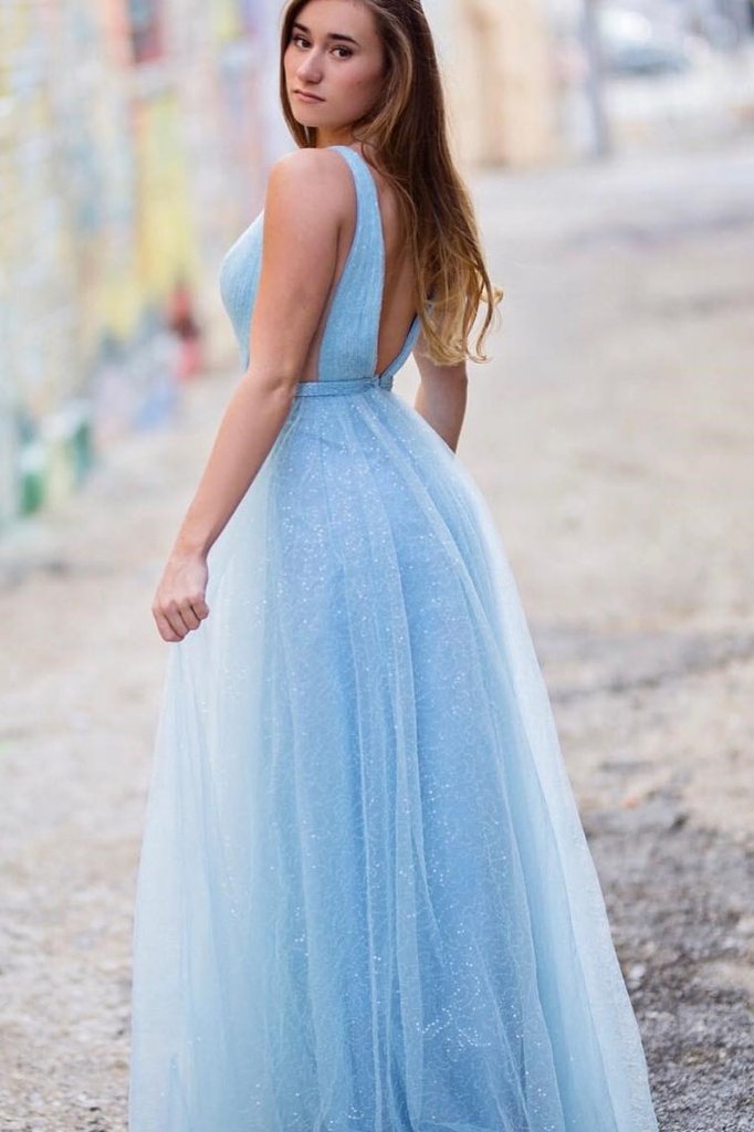 Lace Prom Dresses A-line V-neck Straps Floor-length Chic Long Prom Dre ...