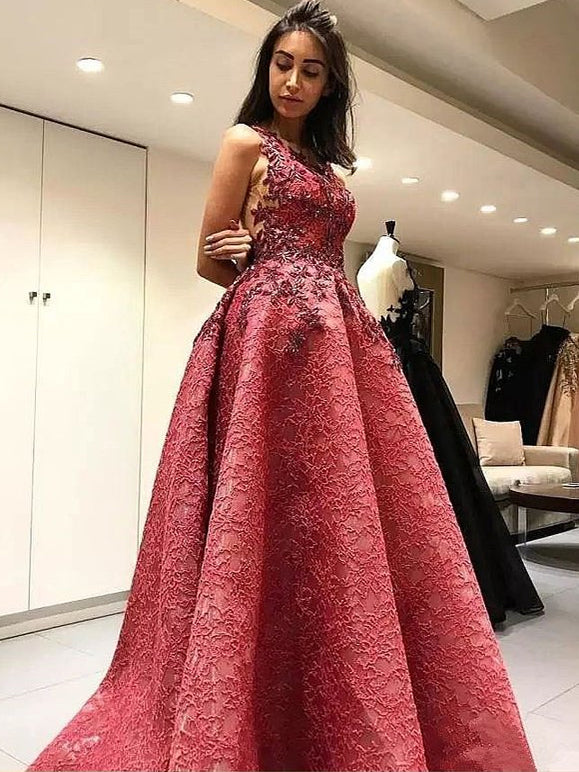 Backless Prom Dresses Scoop Aline Long Lace Open Back Burgundy Prom Dr ...
