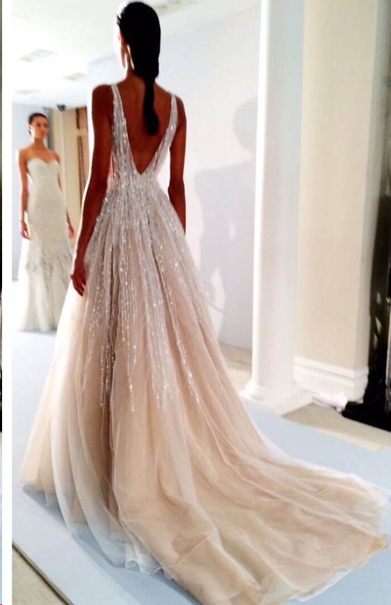 Backless Prom Dresses with Straps Aline Long Beading Open Back Deep V ...