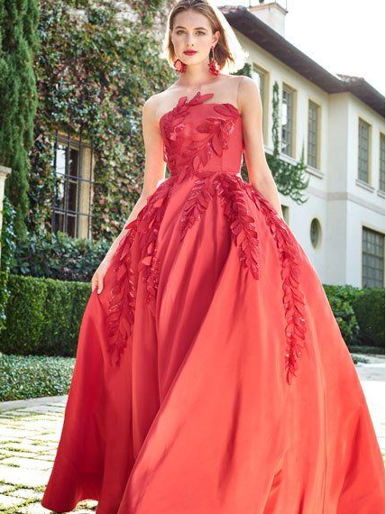 Red Prom Dresses Scoop Aline Fashion Appliques Long Prom Dress Sparkly ...