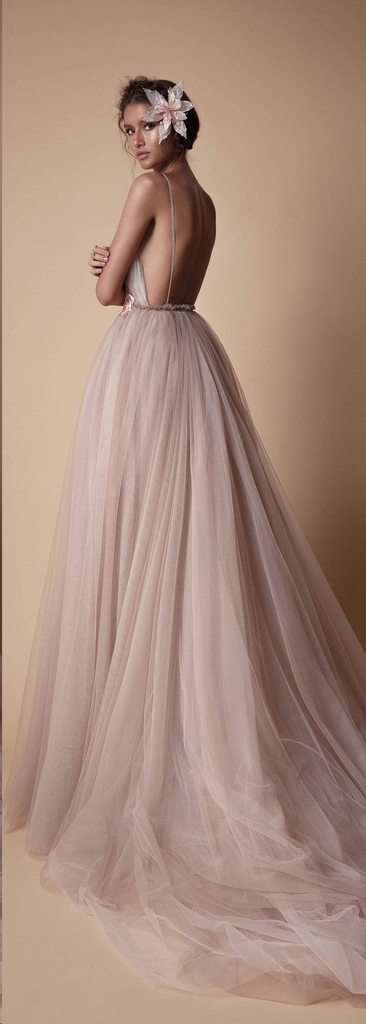 Open Back Prom Dresses A line Spaghetti Straps Deep V Long Backless Pr ...