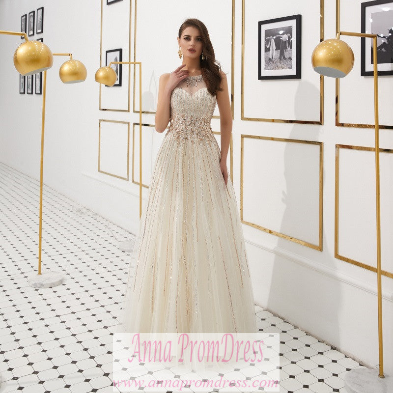 Sparkly Prom Dresses Scoop Aline Key Hole Back Beaded Long Gorgeous Pr ...