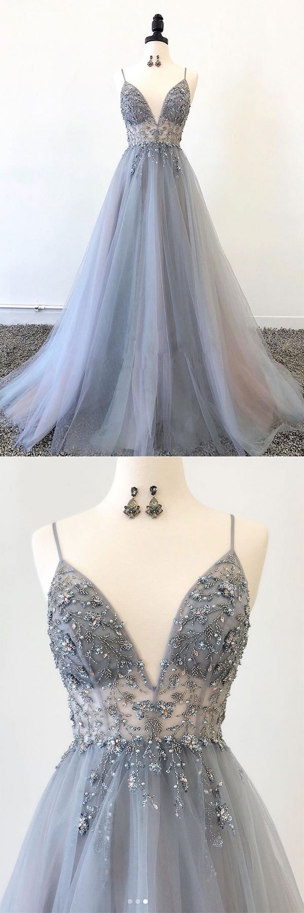 Sparkly Prom Dresses Aline Spaghetti Straps Long Grey Prom Dress Fashi ...