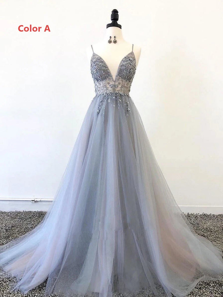 Sparkly Prom Dresses Aline Spaghetti Straps Long Grey Prom Dress Fashi ...