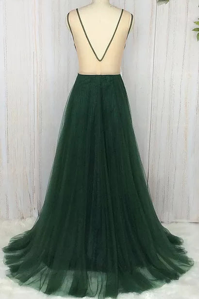 Cheap Green Prom Dresses V-neck Floor-length Ruffles Sexy Prom Dress/E ...
