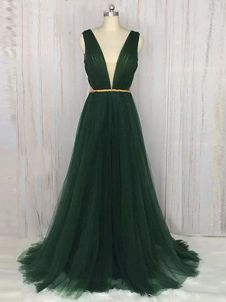 Cheap Green Prom Dresses V-neck Floor-length Ruffles Sexy Prom Dress/E ...