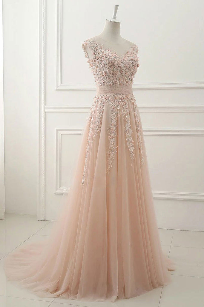 Chic Prom Dresses Scoop A-line Floor-length Tulle Prom Dress/Evening D ...