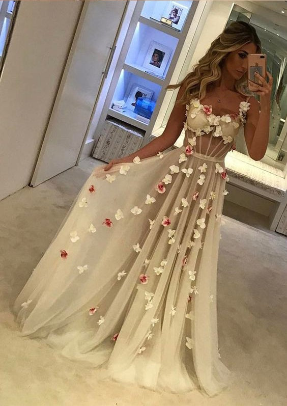 Beautiful Prom Dresses A-line Floor-length Hand-Made Flower Sexy Prom ...