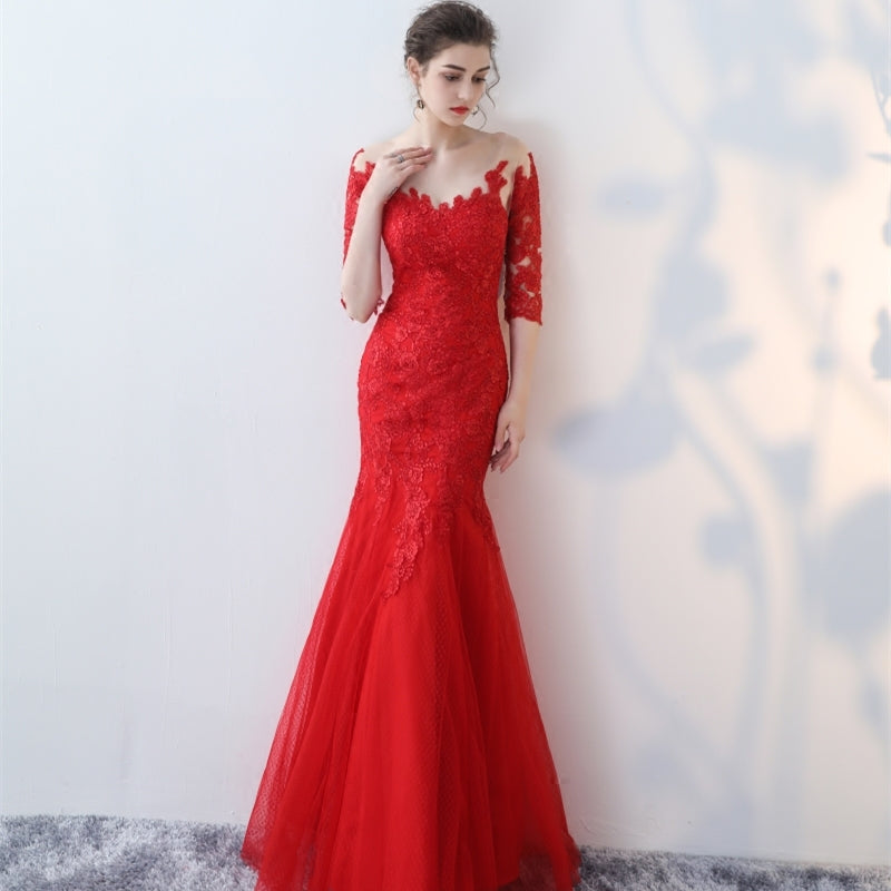 Chic Prom Dresses Scoop Trumpet/Mermaid Burgundy Sexy Prom Dress/Eveni ...