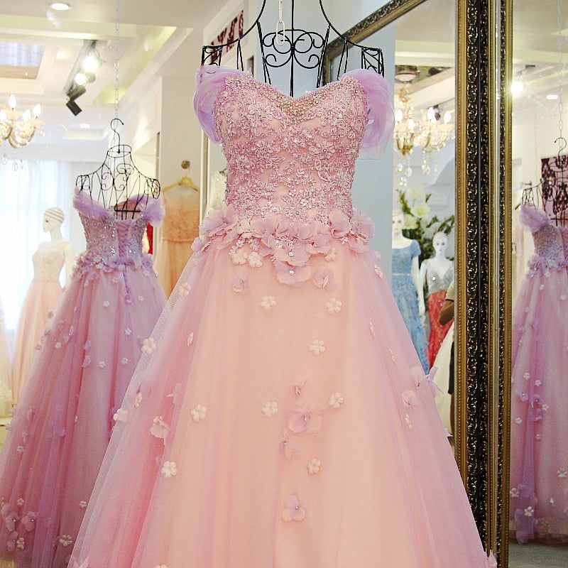 Beautiful Prom Dresses Sweetheart Tulle Hand-Made Flower Long Prom Dre ...