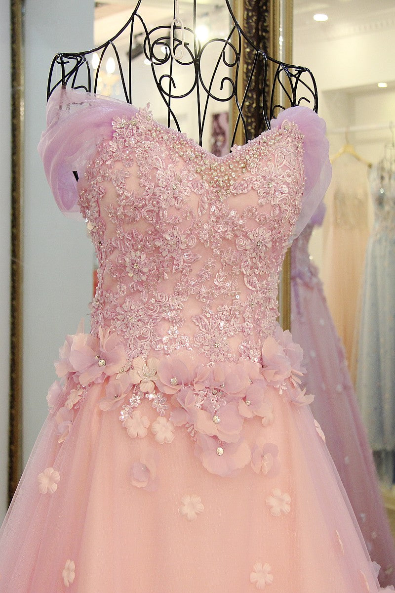 Beautiful Prom Dresses Sweetheart Tulle Hand-Made Flower Long Prom Dre ...