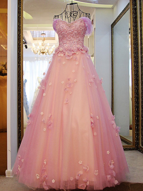 Beautiful Prom Dresses Sweetheart Tulle Hand-Made Flower Long Prom Dre ...