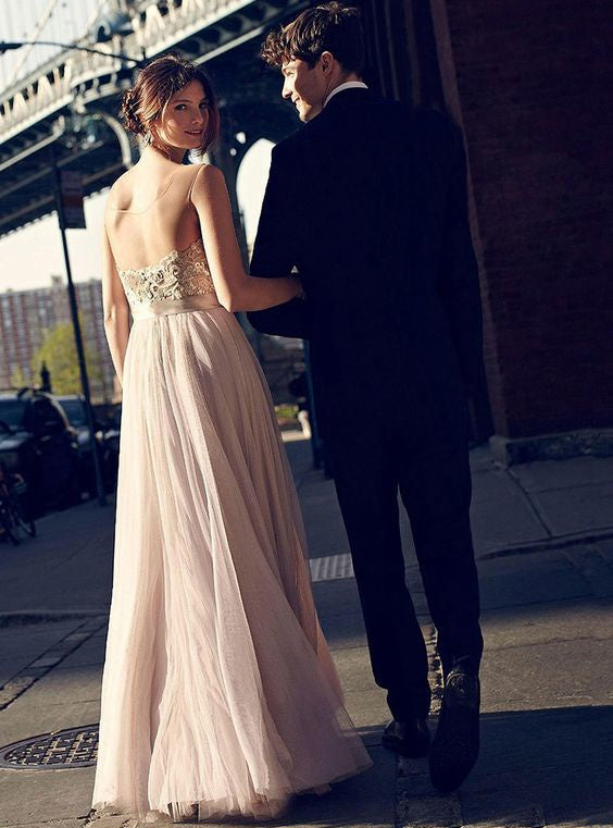 Chic Prom Dresses Scoop A-line Floor-length Appliques Long Prom Dress ...