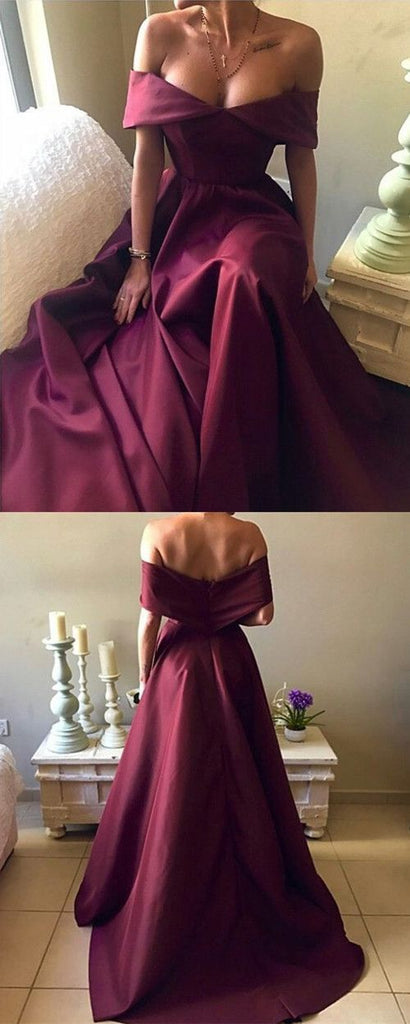 Sexy Prom Dresses Off-the-shoulder A-line Burgundy Long Prom Dress JKL ...