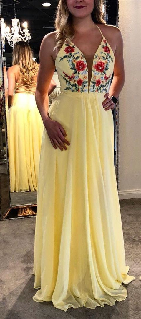 Chic Prom Dresses A Line Criss-cross Straps Embroidery Long Red Prom D ...