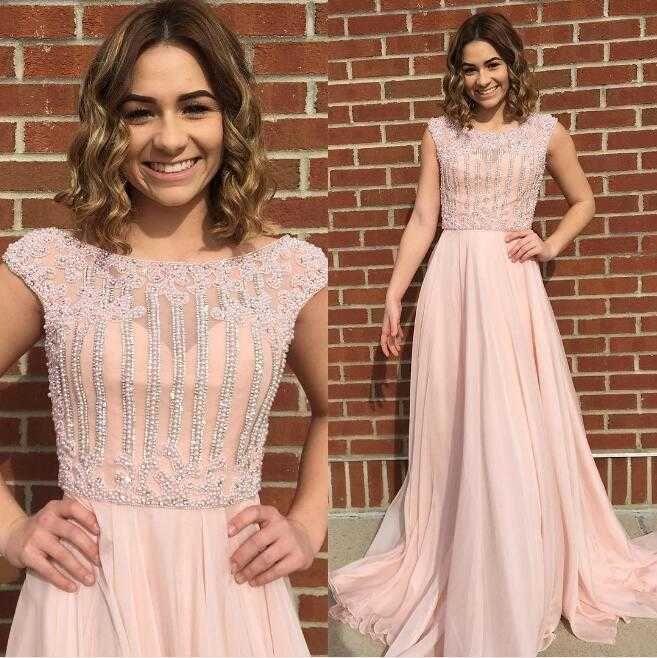 Sparkly Prom Dresses Bateau A line Long Sexy Beautiful Prom Dress JKL9 ...