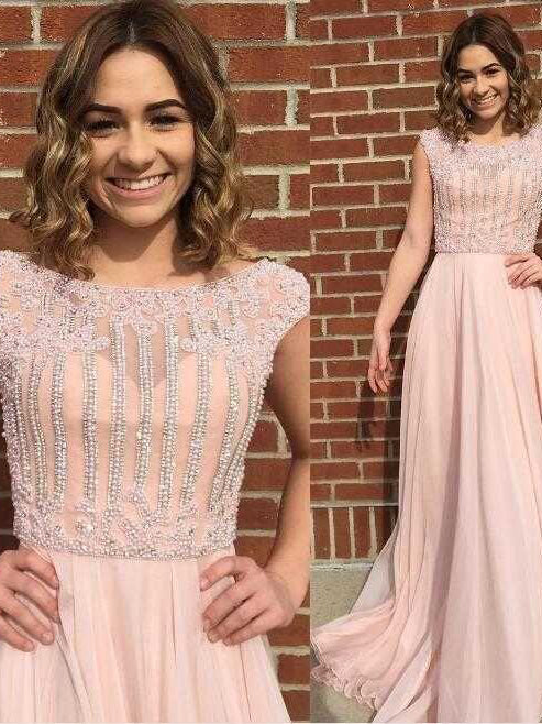 Sparkly Prom Dresses Bateau A line Long Sexy Beautiful Prom Dress JKL9 ...