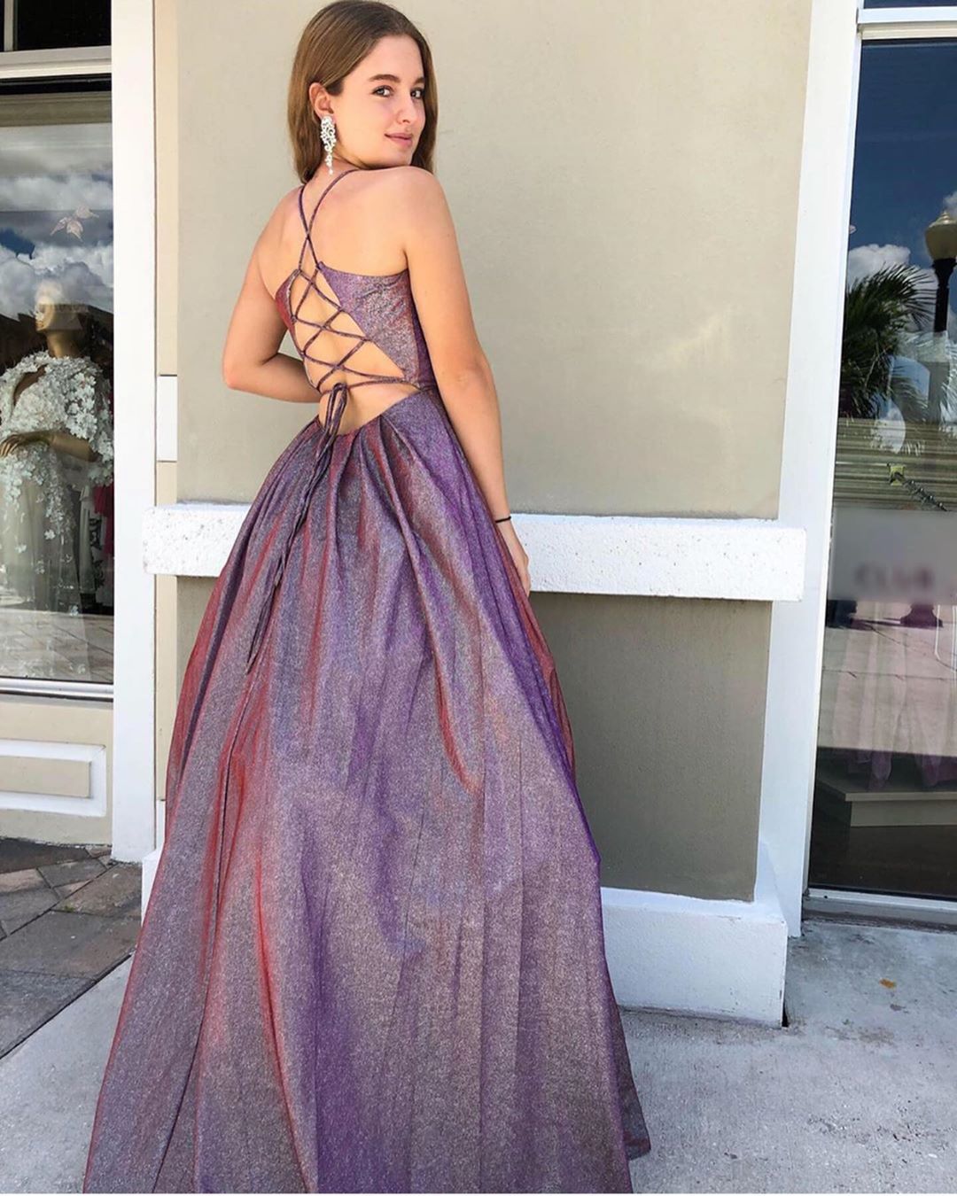 Sexy V-Neck Lace-Up Sparkly Prom Dress Floor Length JKR302 – Anna PromDress
