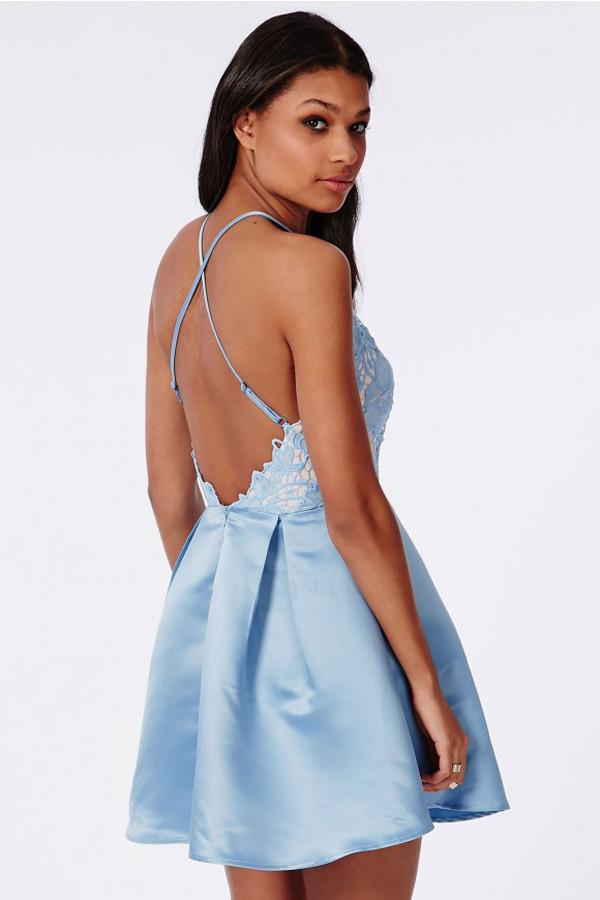 Homecoming Dress Lace Halter Criss-Cross Straps Short Prom Dress Party ...