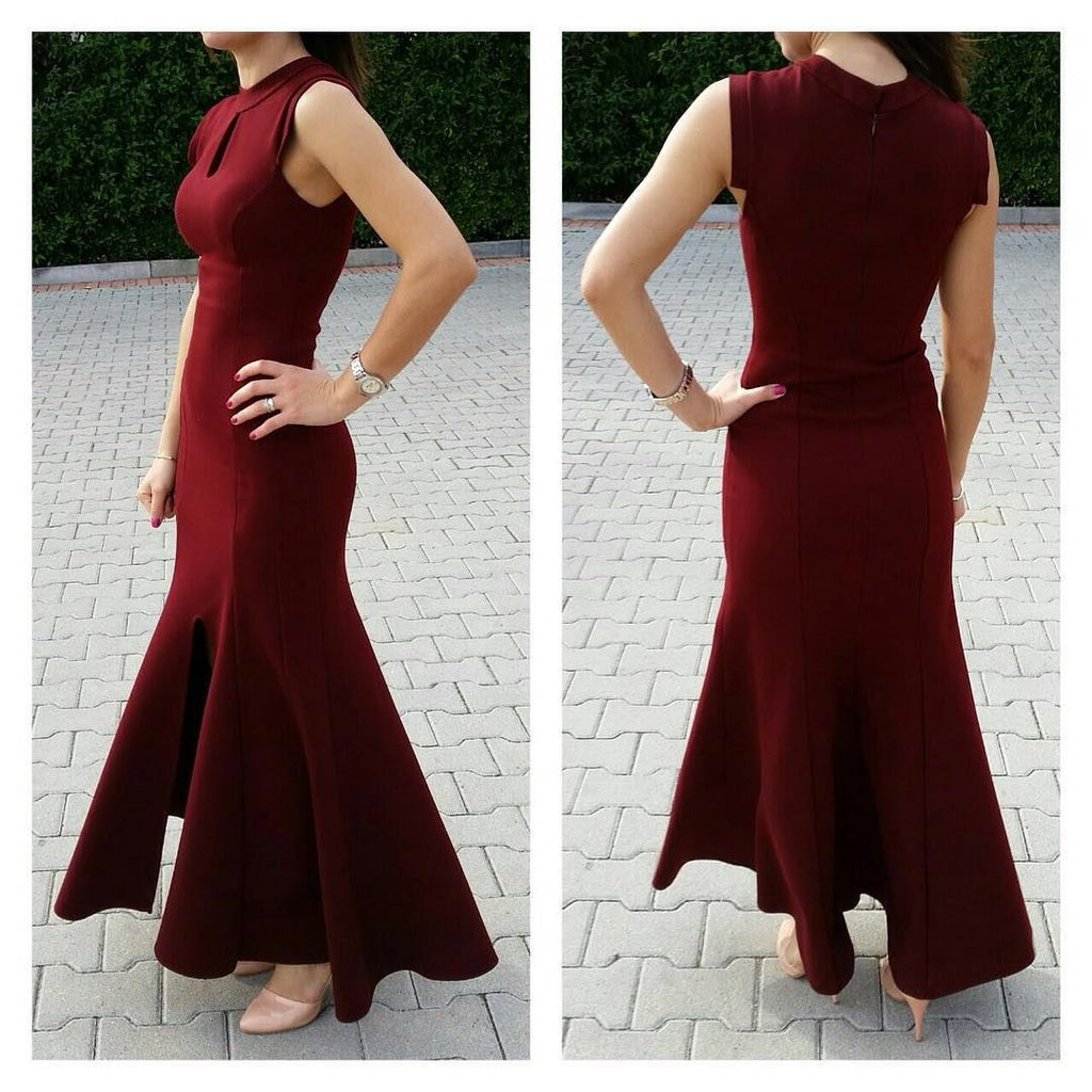 Chic Burgundy Prom Dresses Scoop Sheath/Column Ankle-length Prom Dress ...