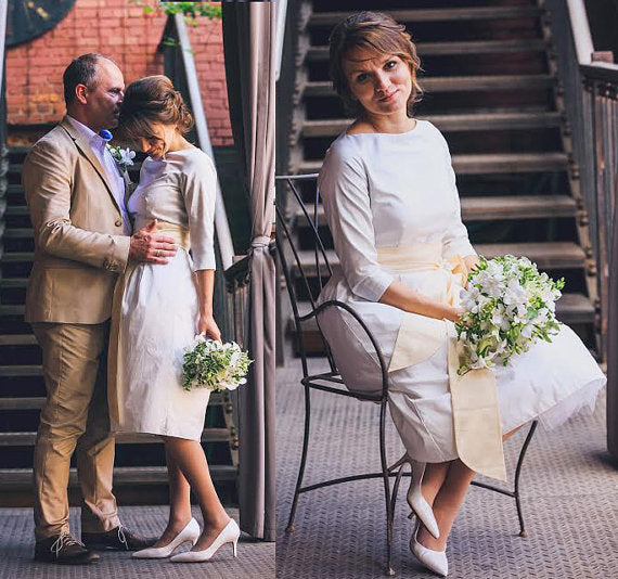 Cheap Wedding Dresses A-line Scoop Ribbons Belt Taffeta Short Bridal G ...