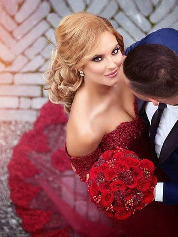 Red Prom Dress Beautiful Appliques Off-the-shoulder EveningDress – Anna ...