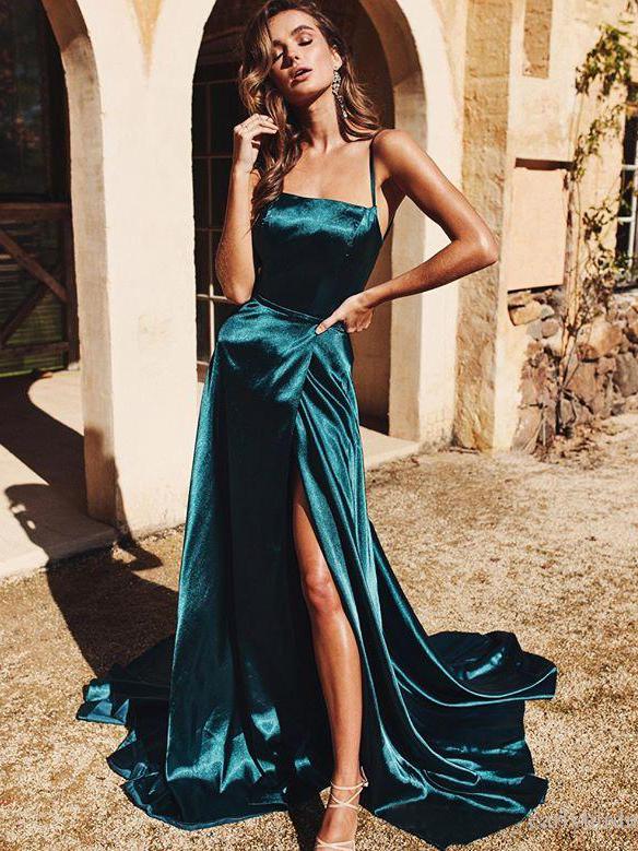 A-line Spaghetti Straps Long Prom Dresses Cheap Formal Gowns JKM3013 ...